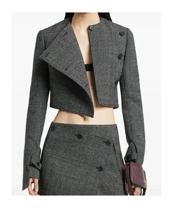 COURREGES Oblique Buttoned Cropped Jacket - Black