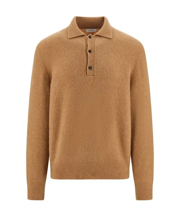 FERRAGAMO Button Detailed Knitted Polo Shirt - Camel