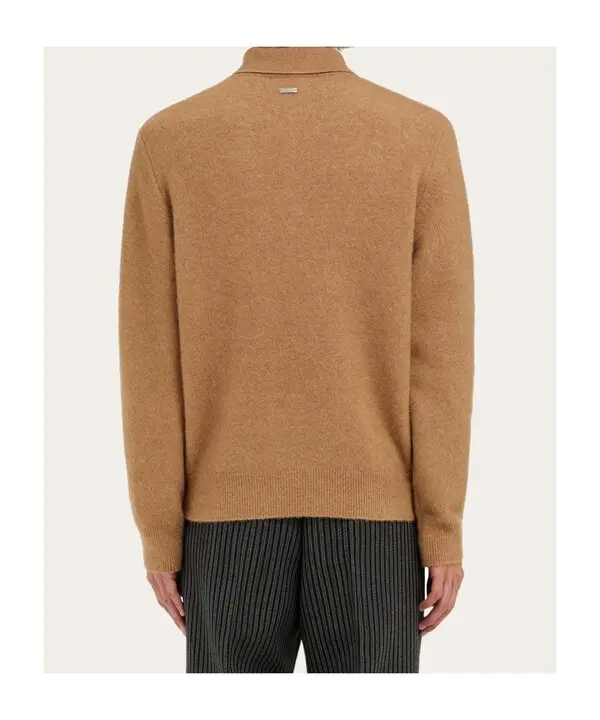 FERRAGAMO Button Detailed Knitted Polo Shirt - Camel