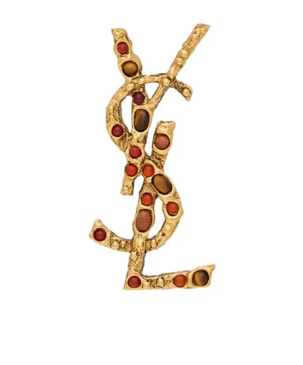 Saint Laurent Cassandre Embellished Brooch - Orange/red/gold