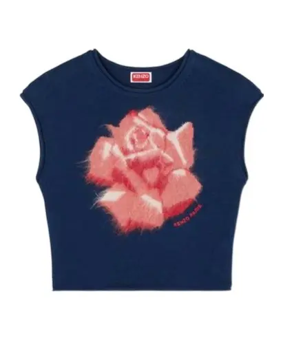 Kenzo Floral Intarsia Knit Cropped Top - Blue