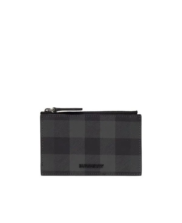 Burberry Logo Plaque Checked Zipped Wallet - Black