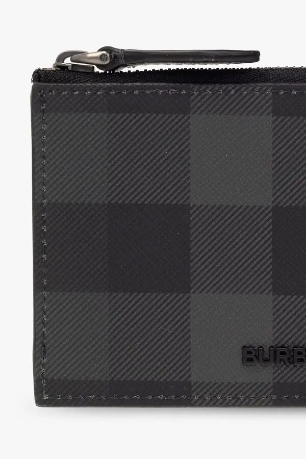 Burberry Logo Plaque Checked Zipped Wallet