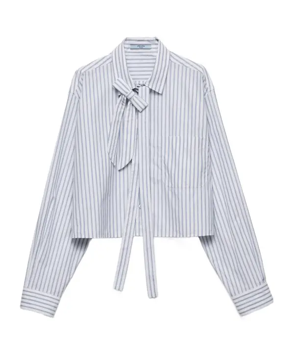 Prada Striped Cropped Shirt With Scarf Collar - Interstellar Blue