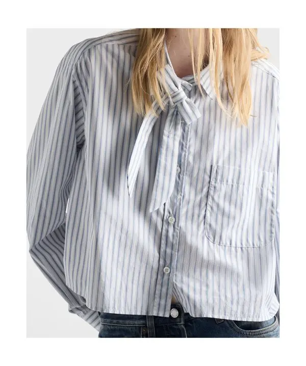 Prada Striped Cropped Shirt With Scarf Collar - Interstellar Blue