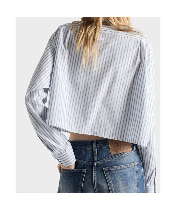 Prada Striped Cropped Shirt With Scarf Collar - Interstellar Blue