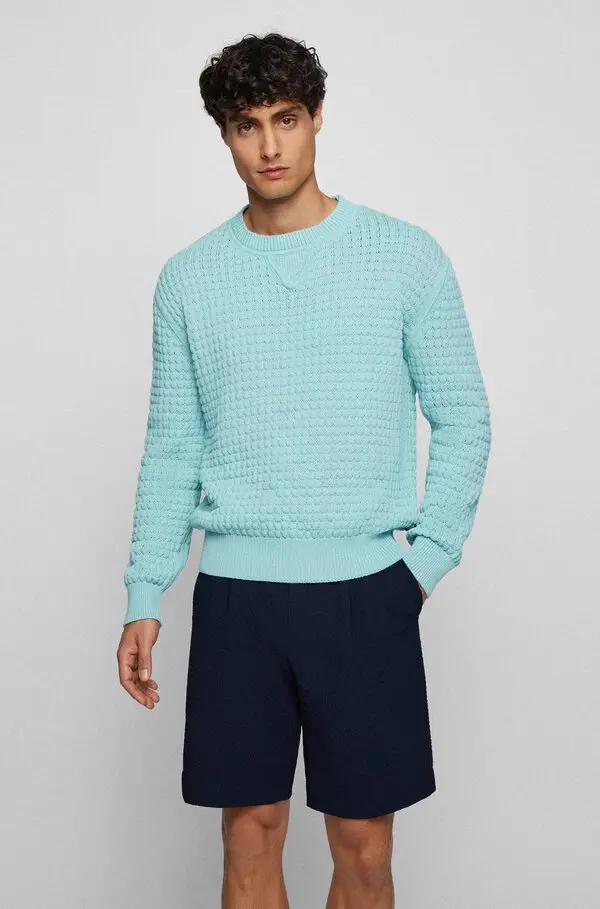 Hugo Boss Textured Round Neck Sweater - Blue