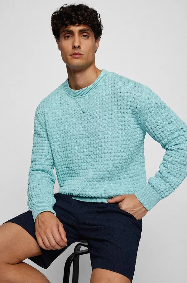Hugo Boss Textured Round Neck Sweater - Blue