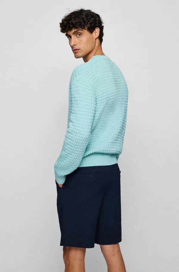 Hugo Boss Textured Round Neck Sweater - Blue