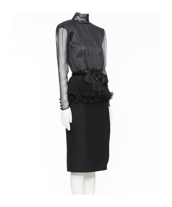 Valentino Garavani Long-sleeved High-collar Dress With Bow Detail