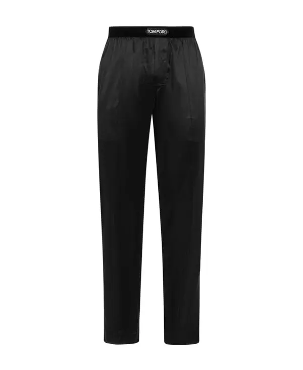 TOM FORD Logo Waistband Satin Pajama Trousers - Black