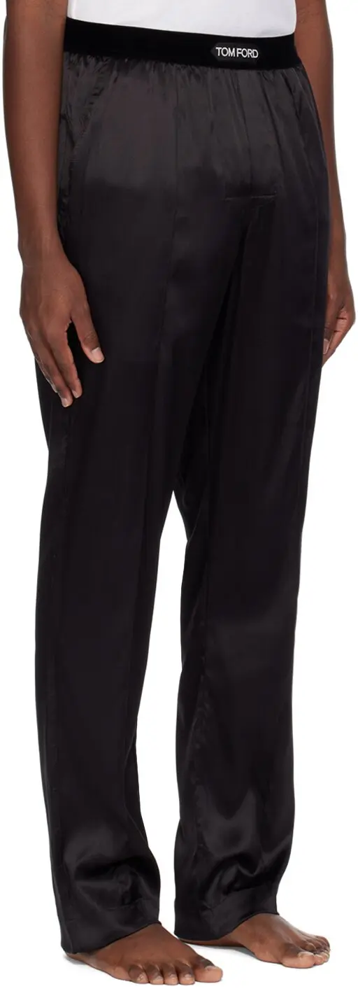 TOM FORD Logo Waistband Satin Pajama Trousers - Black