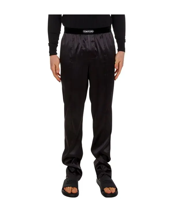 TOM FORD Logo Waistband Satin Pajama Trousers - Black