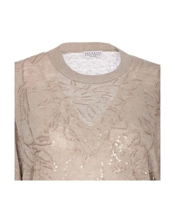 Brunello Cucinelli Crewneck Knitted Top With Floral Embellishments