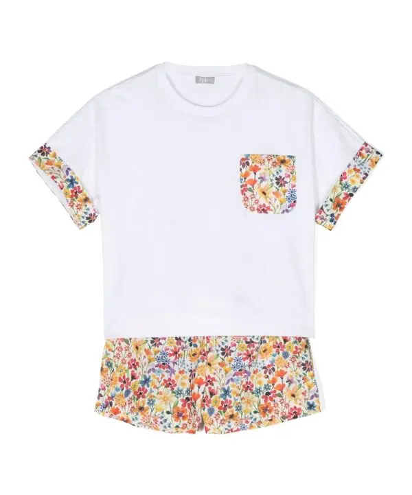 IL GUFO Floral Print Cotton Shorts Set - White