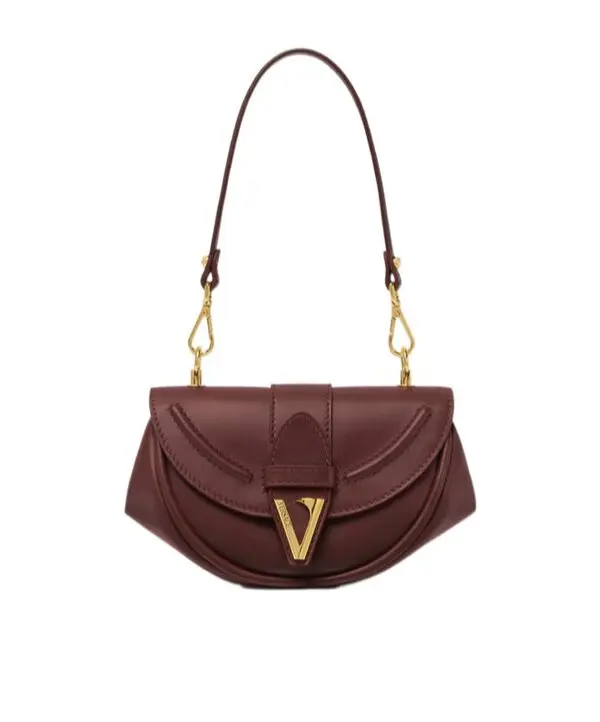 Versace Small Virtus Leather Shoulder Bag - Wine Red