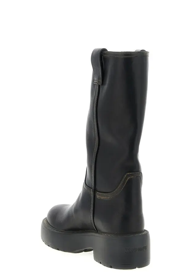Miu Miu Round Toe Slip-on Boots