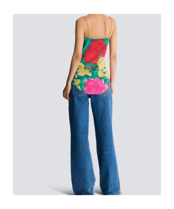 Balmain Printed Crepe De Chine Top With Thin Straps - Multicolor