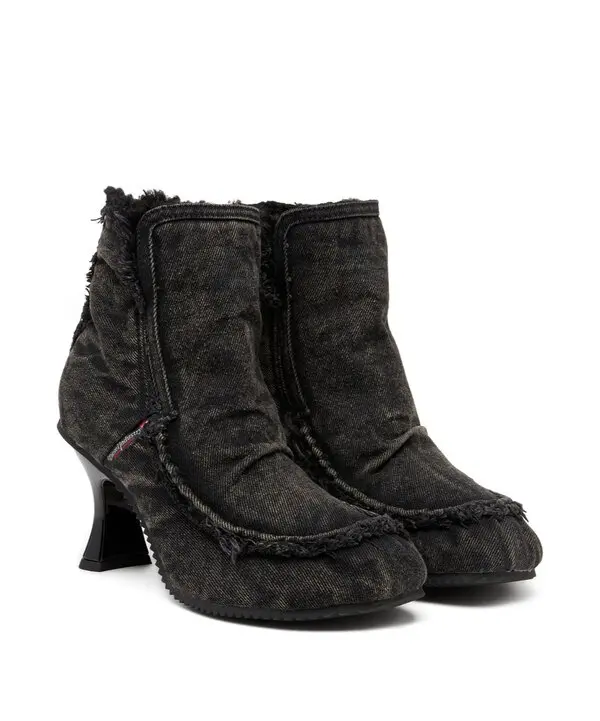 DIESEL® D-woodstock Denim Ankle Boots With Embossed Logo - Black