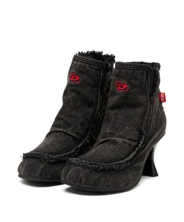 DIESEL® D-woodstock Denim Ankle Boots With Embossed Logo - Black