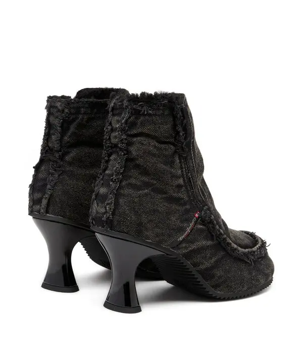 DIESEL® D-woodstock Denim Ankle Boots With Embossed Logo - Black