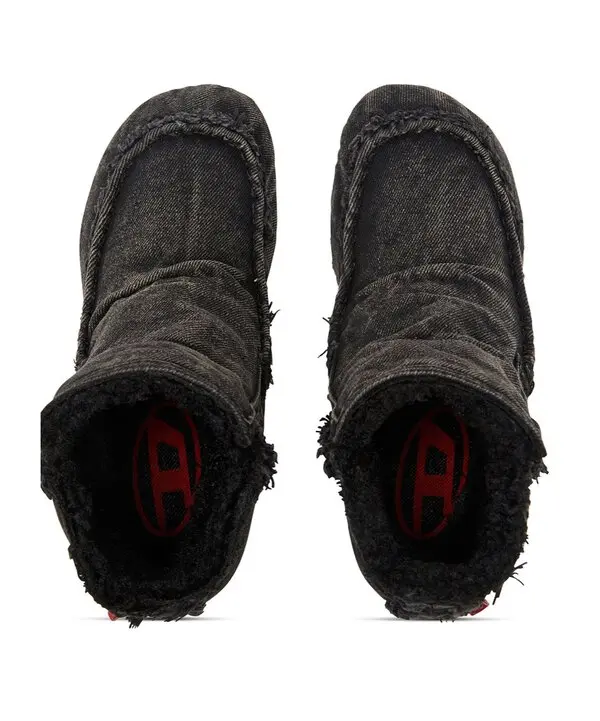 DIESEL® D-woodstock Denim Ankle Boots With Embossed Logo - Black
