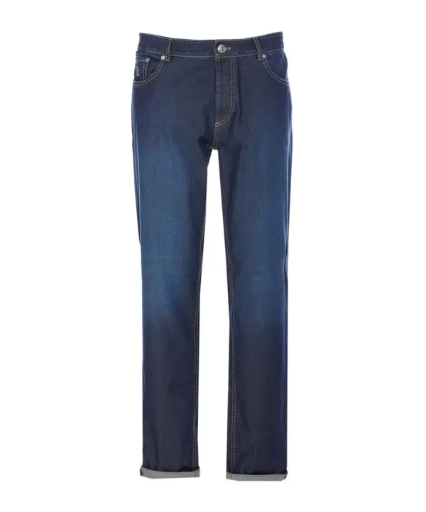 Brunello Cucinelli Logo Patch Turn-up Hem Jeans