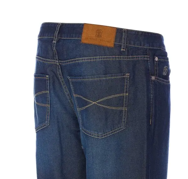 Brunello Cucinelli Logo Patch Turn-up Hem Jeans