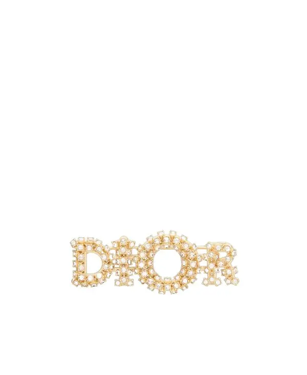 Dior Logo Crystal Embellished Gold Metal Brooch - Yellow