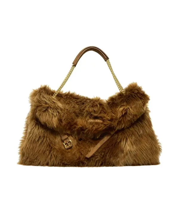 ORTIGNI Chain Linked Faux Fur Tote Bag - Brown