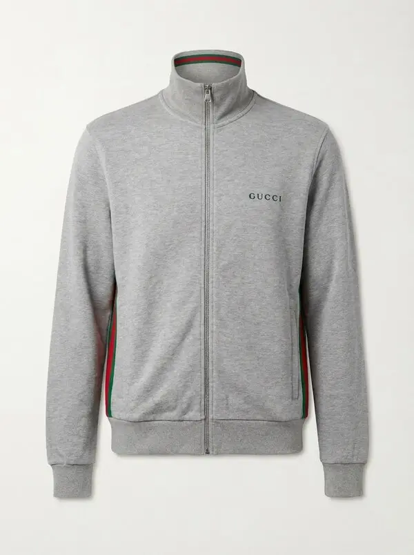 Gucci Logo Embroidered Zip-up Track Jacket - Grey