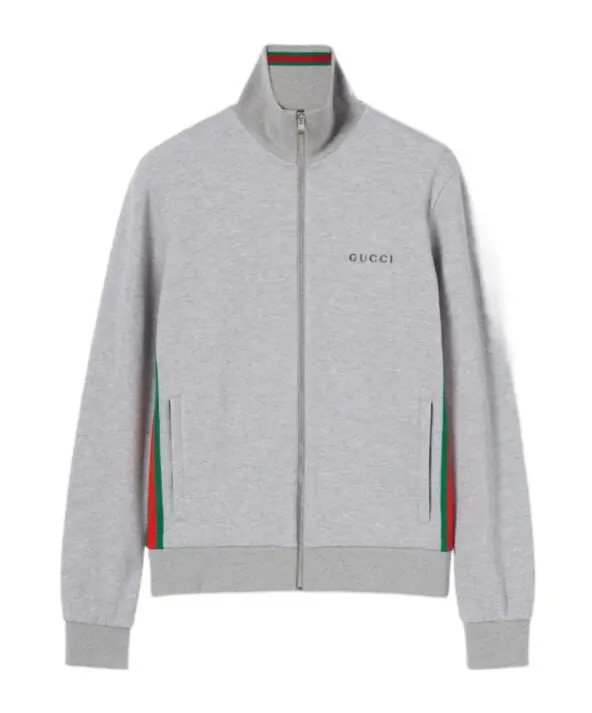 Gucci Logo Embroidered Zip-up Track Jacket - Grey