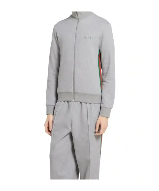 Gucci Logo Embroidered Zip-up Track Jacket - Grey