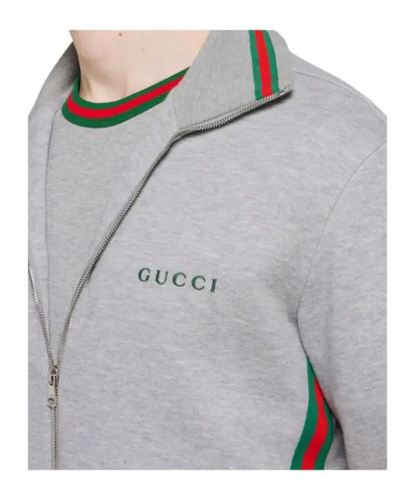 Gucci Logo Embroidered Zip-up Track Jacket - Grey