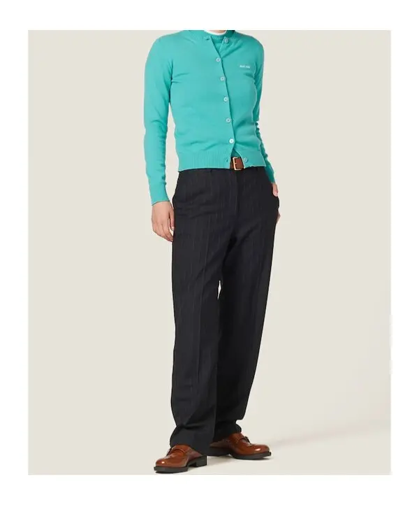 Miu Miu Straight Leg Pinstripe Trousers - Black