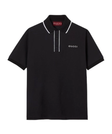 Gucci Embroidery Piquet Polo Shirt - Black