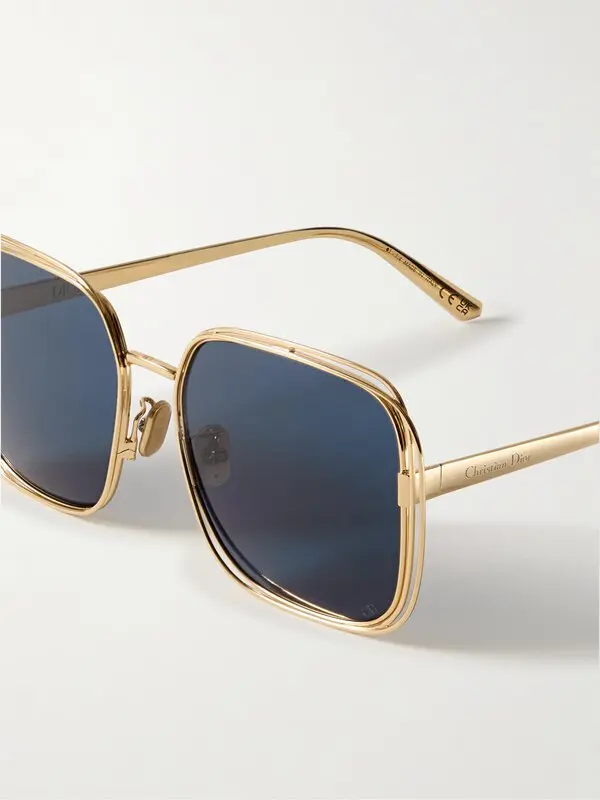Dior Square Frame Sunglasses With Logo Detail - Gold