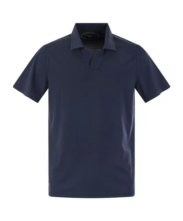 Fedeli Open Neck Polo Shirt - Blue