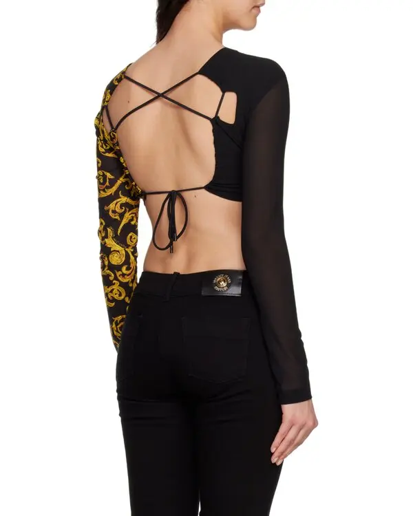 Versace And Gold Baroque Print Spliced Cropped T-shirt