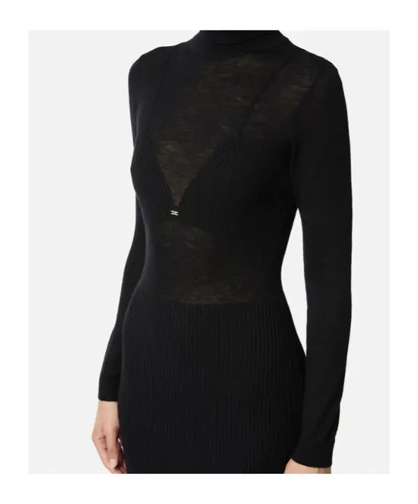Elisabetta Franchi Long-sleeved Ribbed Midi Dress