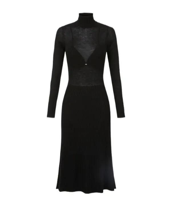Elisabetta Franchi Long-sleeved Ribbed Midi Dress - Black