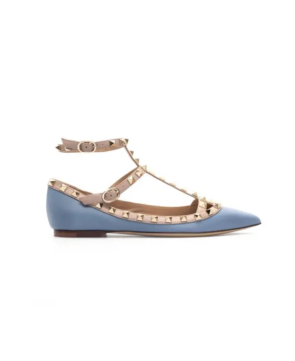 Valentino Garavani Rockstud Ballerina Flats With Ankle Straps