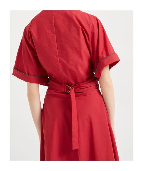 Brunello Cucinelli Kimono-style Poplin Top With Shiny Trim