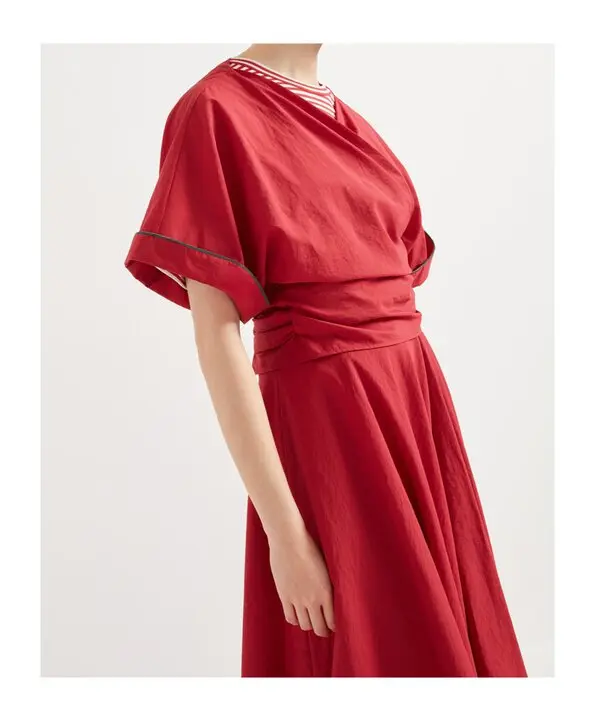 Brunello Cucinelli Kimono-style Poplin Top With Shiny Trim