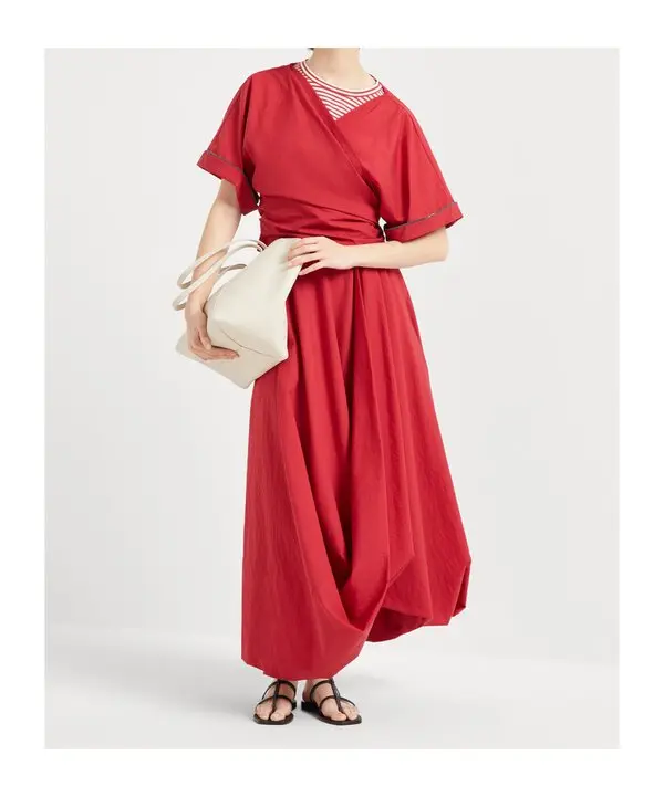 Brunello Cucinelli Kimono-style Poplin Top With Shiny Trim
