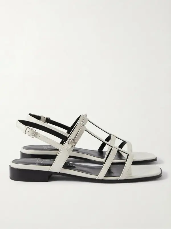 Gucci Horsebit Flat Leather Sandals - White