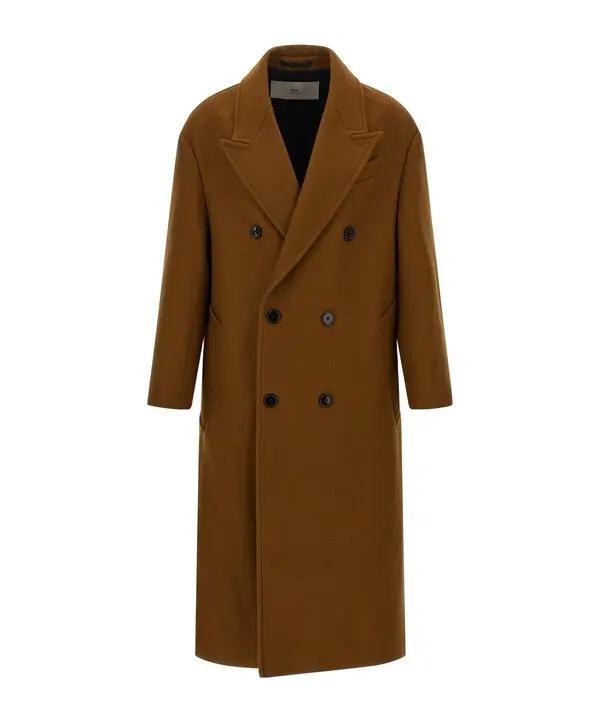 Ami Double-breasted Mid-length Coat - Brown