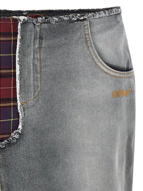 Off-White Patchwork Denim And Check Skirt
