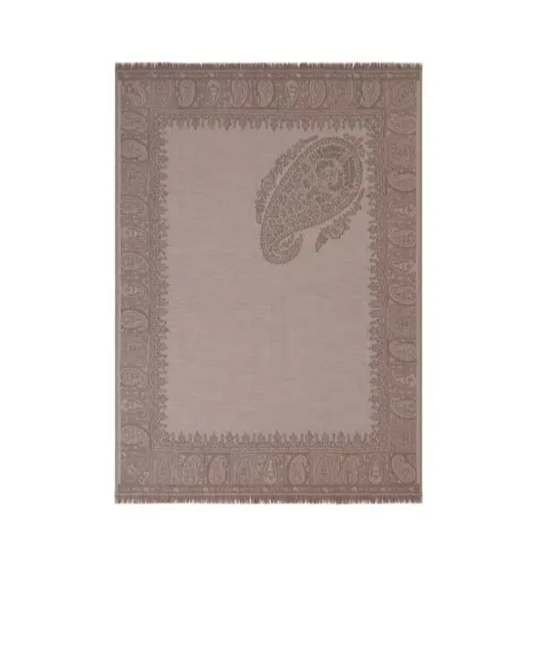 Etro Wool Throw Blanket With Floral Paisley Motif - Grey