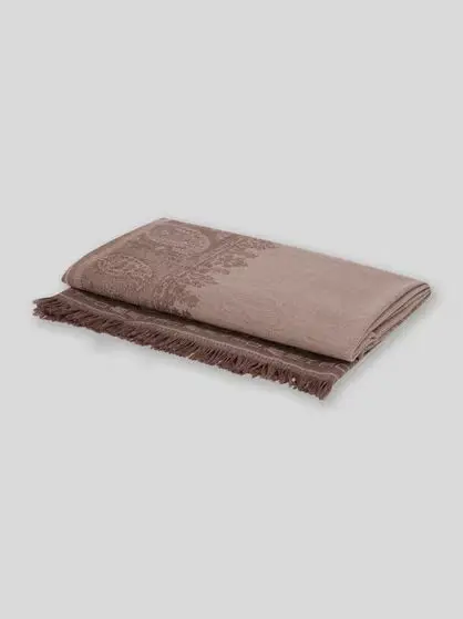 Etro Wool Throw Blanket With Floral Paisley Motif - Grey